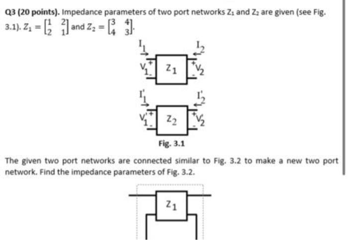Solved Q3 (20 points). Impedance parameters of two port | Chegg.com