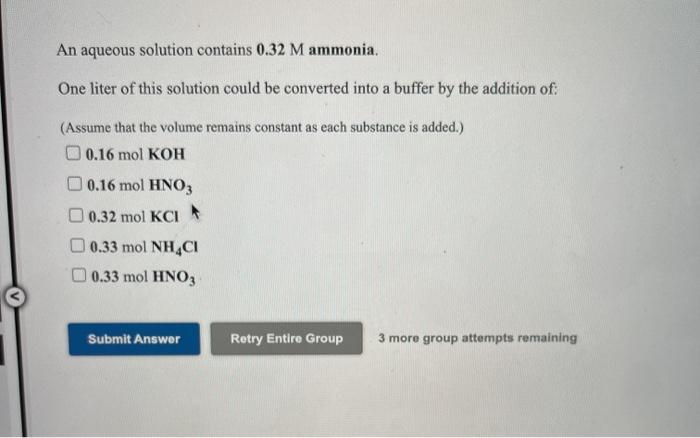 Solved An aqueous solution contains 0.32 M ammonia. One | Chegg.com