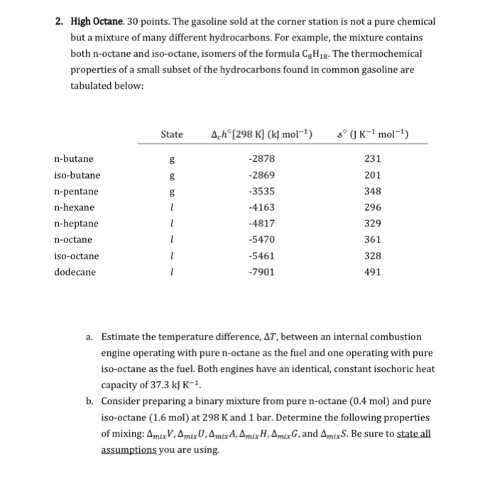 Solved High Octane. The gasoline sold at the corner station | Chegg.com