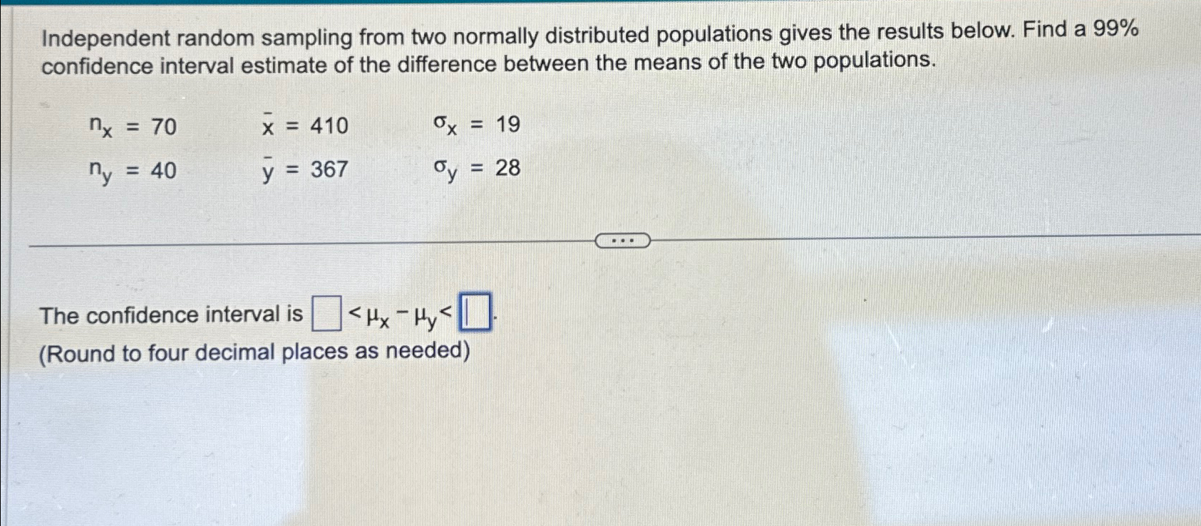 Solved Independent random sampling from two normally | Chegg.com