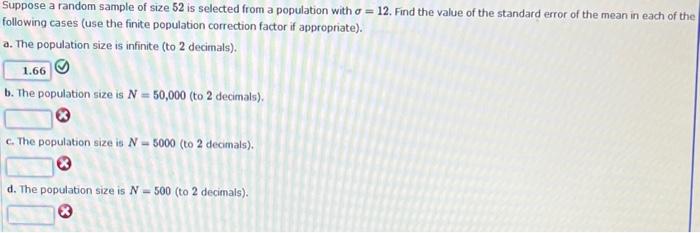 Solved Suppose a random sample of size 52 is selected from a | Chegg.com