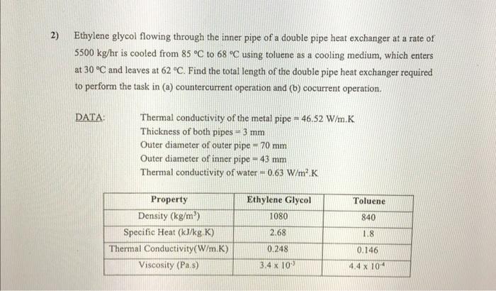 Solved Ethylene glycol flowing through the inner pipe of a | Chegg.com