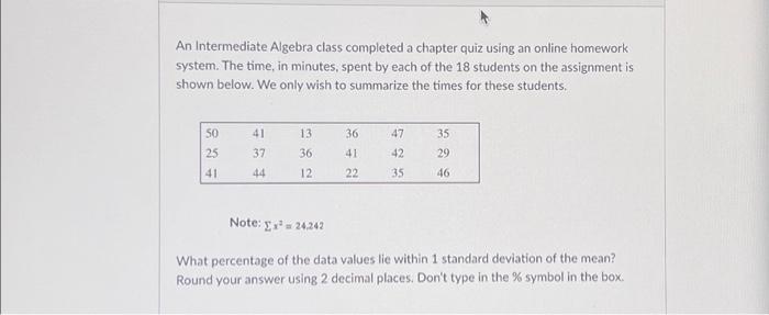 Solved An Intermediate Algebra class completed a chapter | Chegg.com