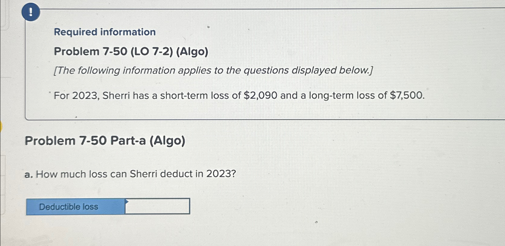 !Required informationProblem 7-50 (LO 7-2) (Algo)[The | Chegg.com