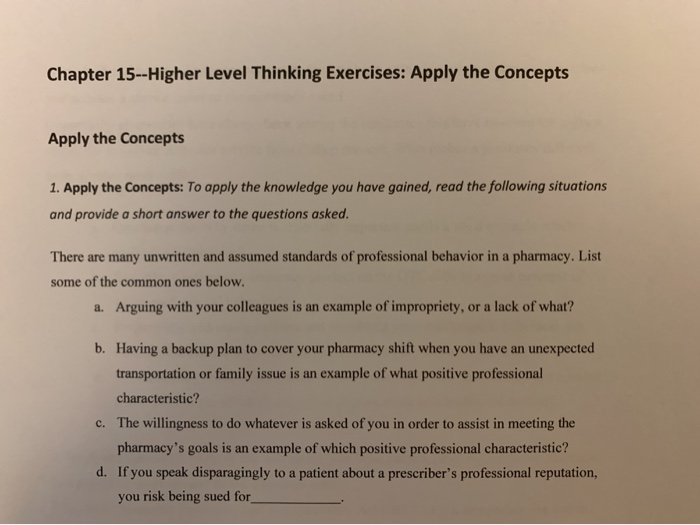 Solved Chapter 15--Higher Level Thinking Exercises: Apply | Chegg.com