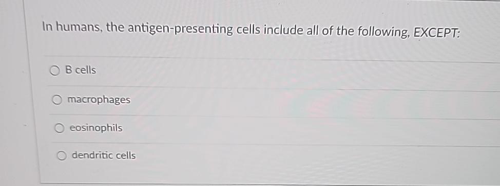Solved In humans, the antigen-presenting cells include all | Chegg.com