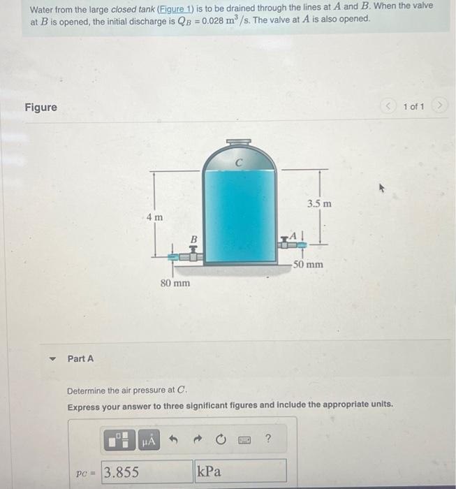 Solved Water from the large closed tank (Figure 1) is to be | Chegg.com
