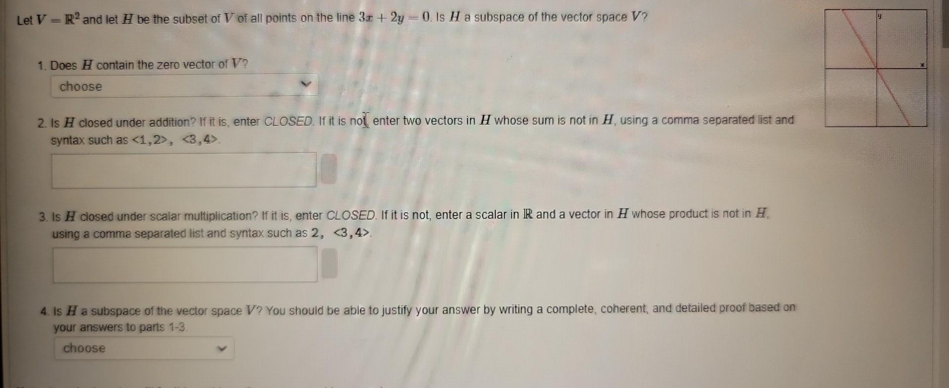 Solved Let V=R2 and let H be the subset of V of all points | Chegg.com