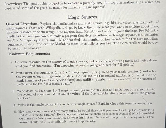 Solved Linear Algebra and Matrix TheoryNeed help with Magic | Chegg.com