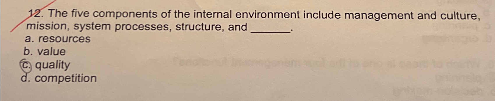 Solved The five components of the internal environment | Chegg.com