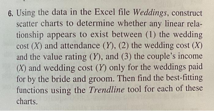 6. Using the data in the Excel file Weddings, | Chegg.com