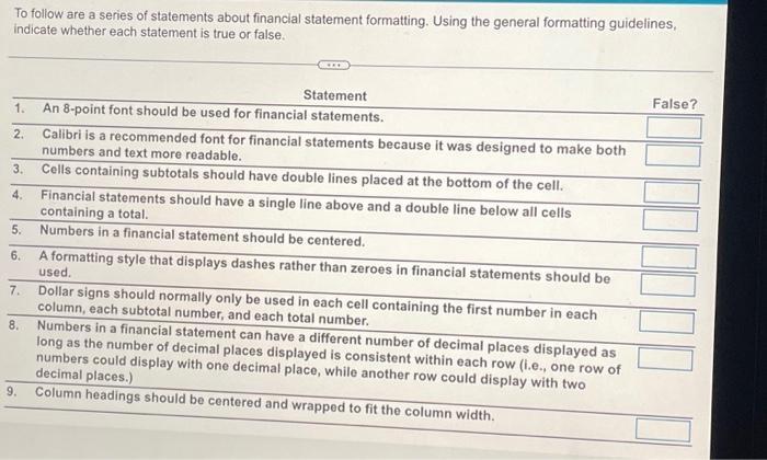 Solved To follow are a series of statements about financial | Chegg.com