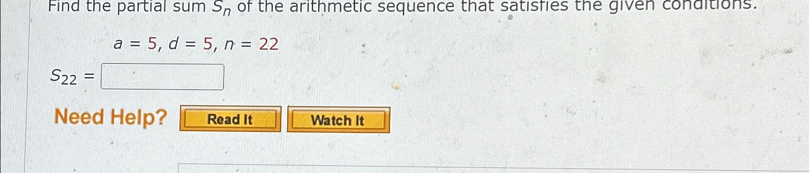 Solved Find the partial sum Sn ﻿of the arithmetic sequence | Chegg.com