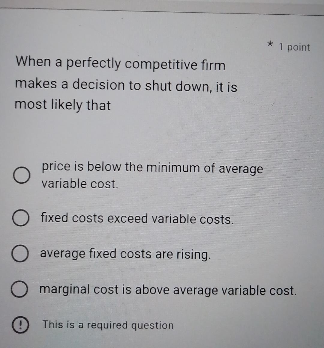 Solved 1 ﻿pointWhen a perfectly competitive firm makes a | Chegg.com