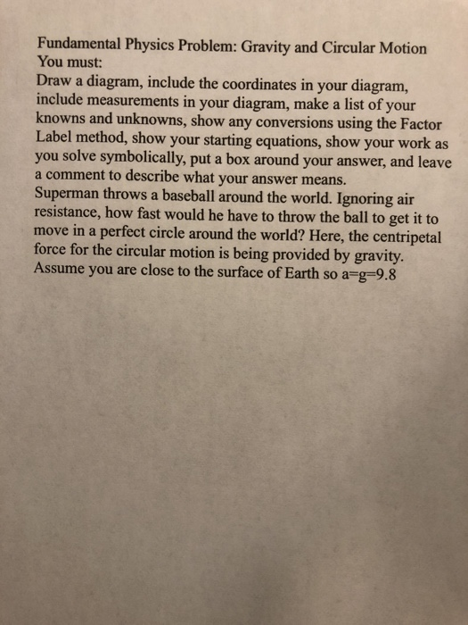 Solved Fundamental Physics Problem: Gravity and Circular | Chegg.com