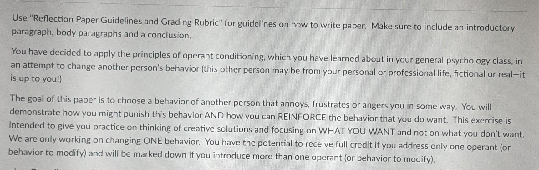 Use "Reflection Paper Guidelines and Grading Rubric" | Chegg.com