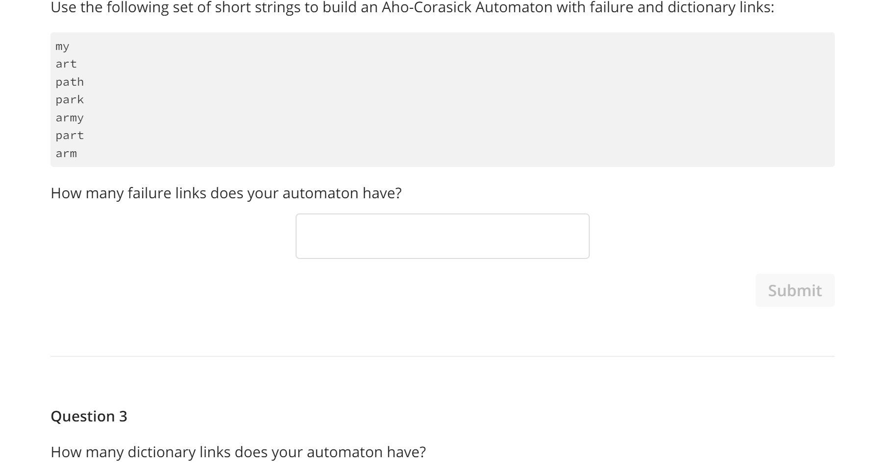 Solved How many failure links does your automaton have?How | Chegg.com