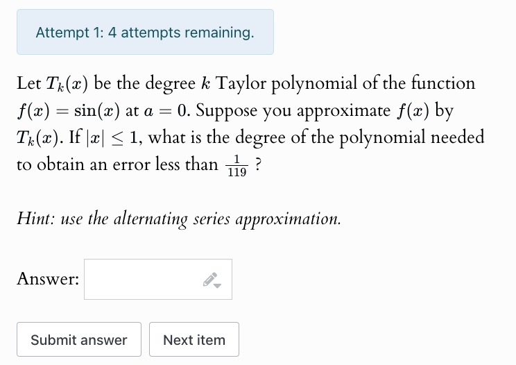 Solved by an EXPERT Attempt 1: 4 ﻿attempts remaining.Let Tk(x) ﻿be the | Chegg.com