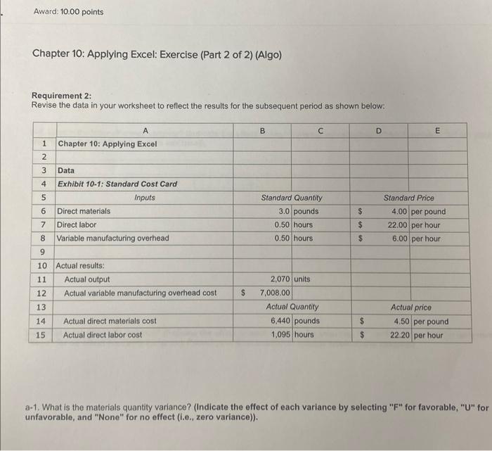 Solved Chapter 10: Applying Excel: Exercise (Part 2 of 2) | Chegg.com