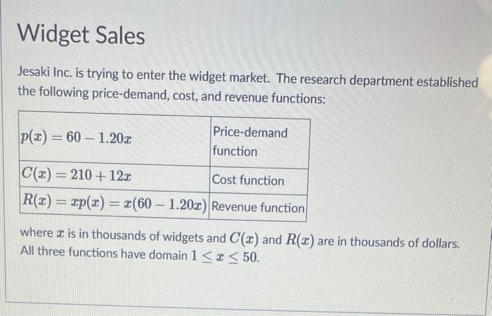 Solved Widget Sales Jesaki Inc. is trying to enter the | Chegg.com