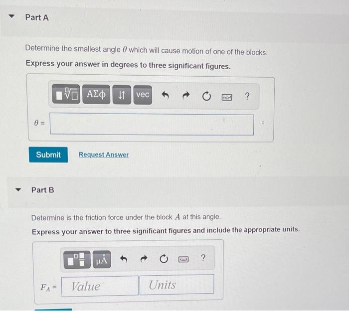 Solved Two blocks A and B shown in (Figure 1) have a weight | Chegg.com