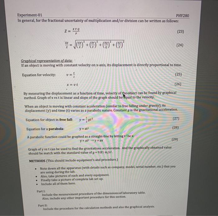 Experiment-01 DATA, ERROR ANALYSIS, GRAPHICAL | Chegg.com