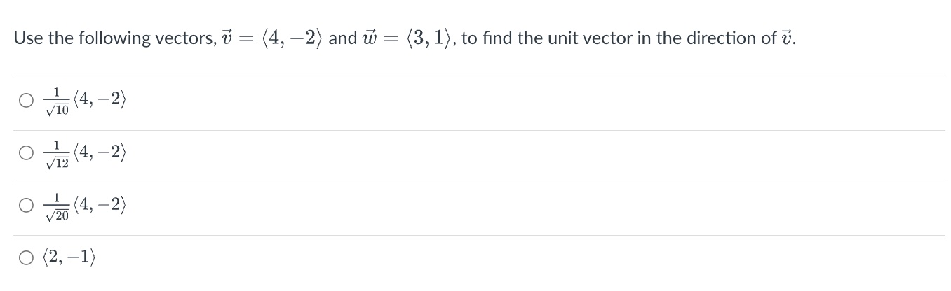 Solved Use the following vectors, vec(v)=(:4,-2:) ﻿and | Chegg.com