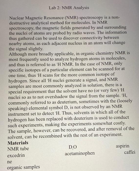 Solved Lab 2: NMR Analysis Nuclear Magnetic Resonance (NMR) | Chegg.com