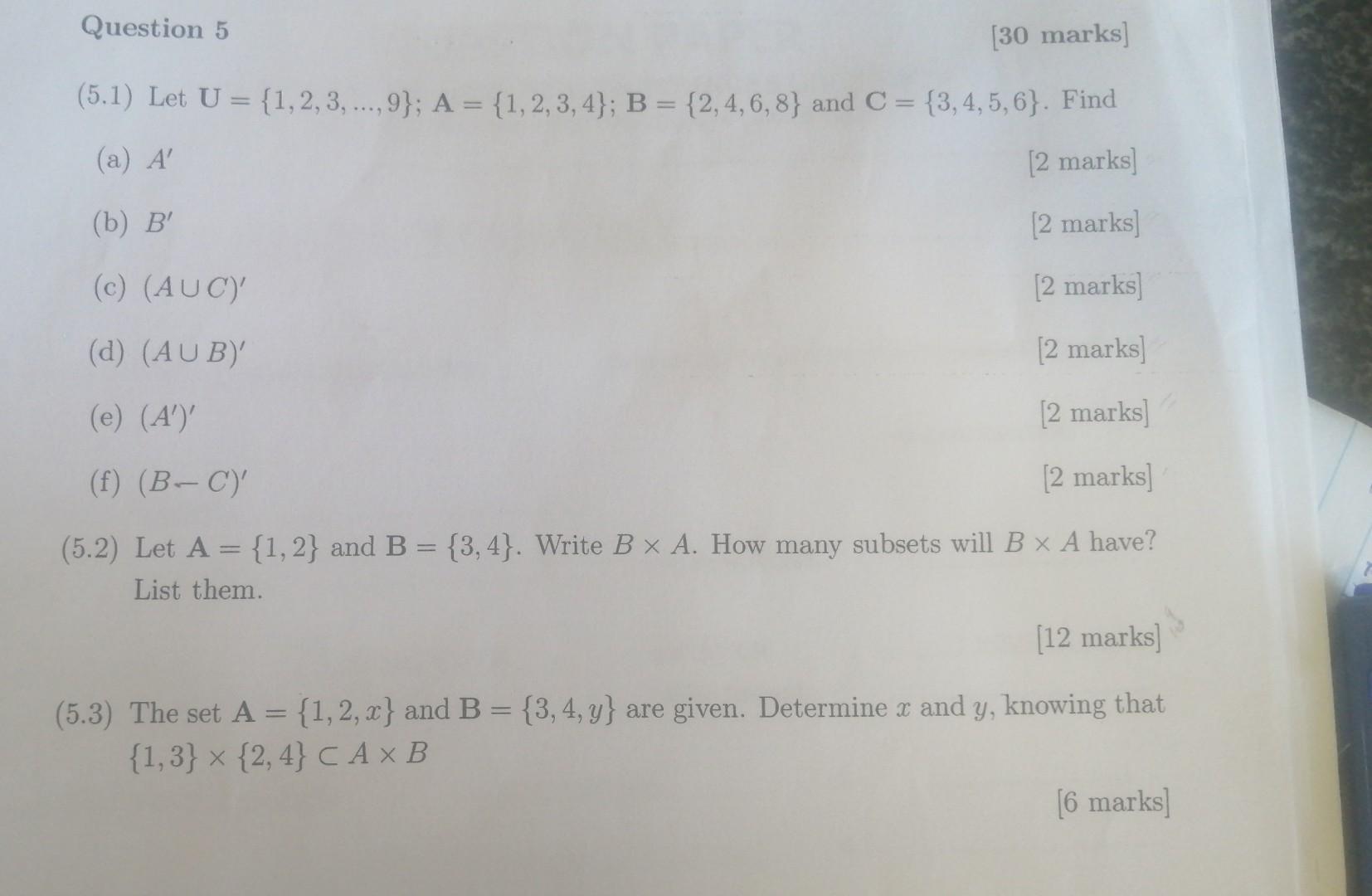 Solved (5.1) Let U={1,2,3,…,9};A={1,2,3,4};B={2,4,6,8} and | Chegg.com