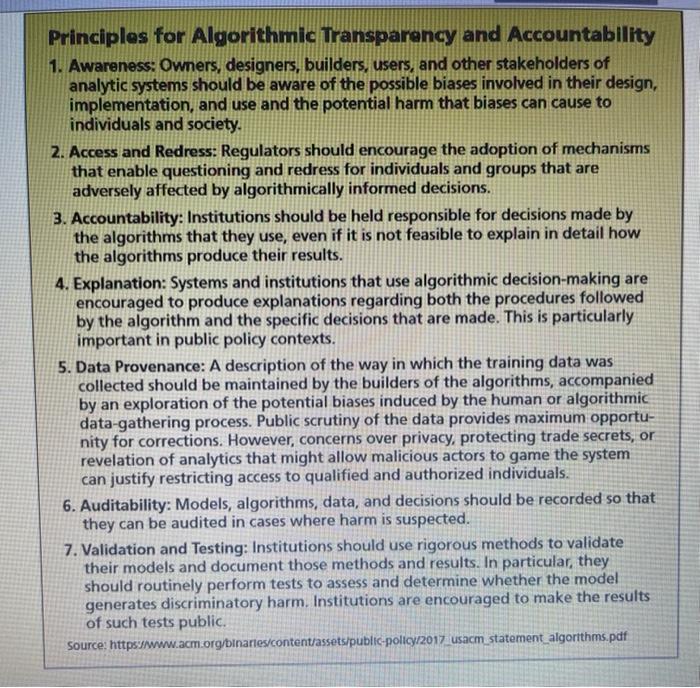 Principles for Algorithmic Transparency and | Chegg.com