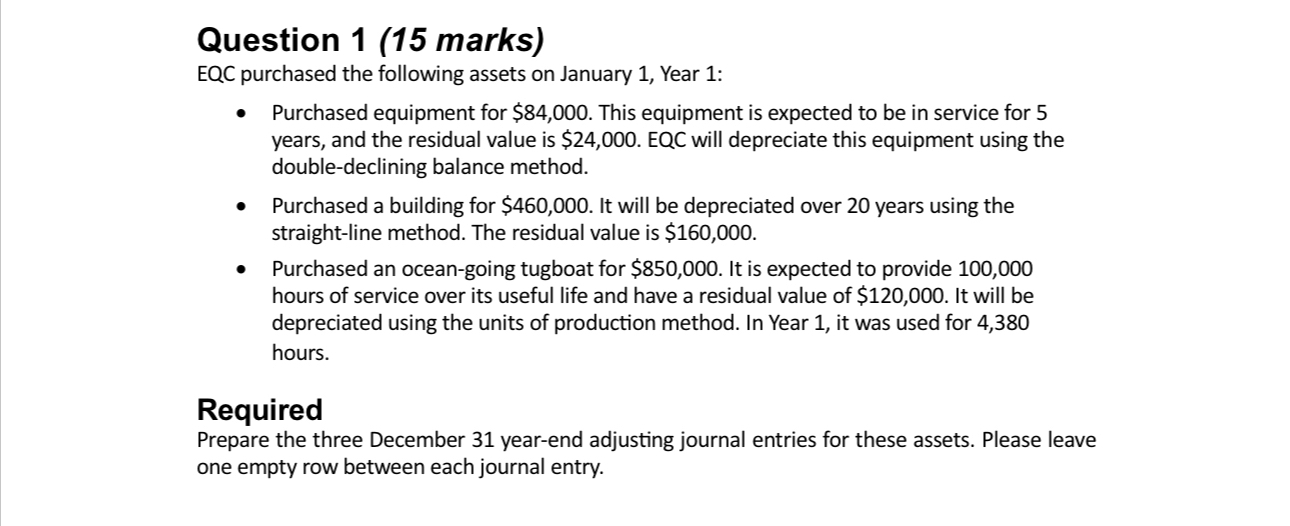 Solved Question 1 (15 ﻿marks)EQC purchased the following | Chegg.com