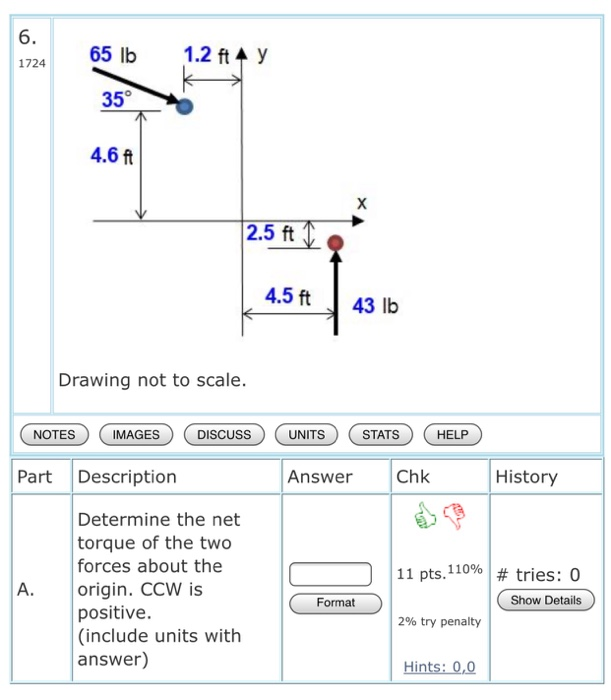 Solved 1724 65 lb 1.2 ft 4 y 43 lb Drawing not to scale. | Chegg.com