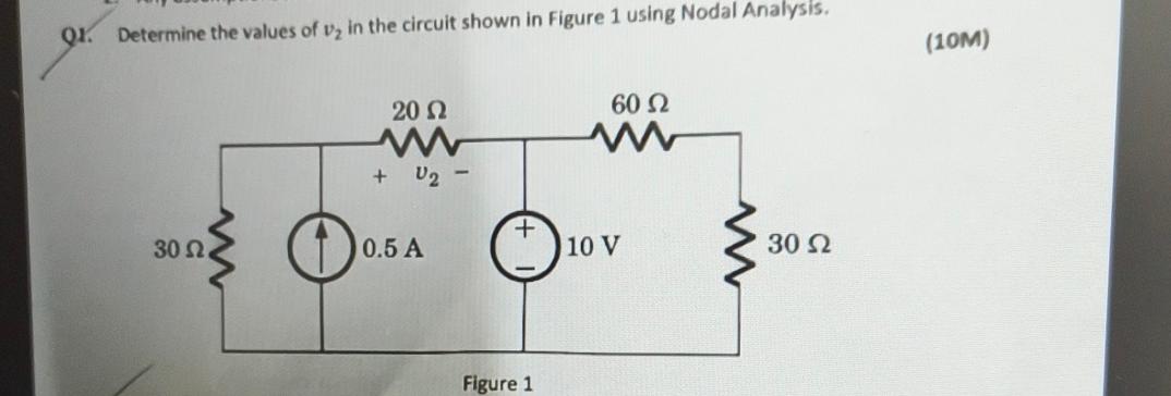 Solved Q1. ﻿Determine the values of v2 ﻿in the circuit shown | Chegg.com