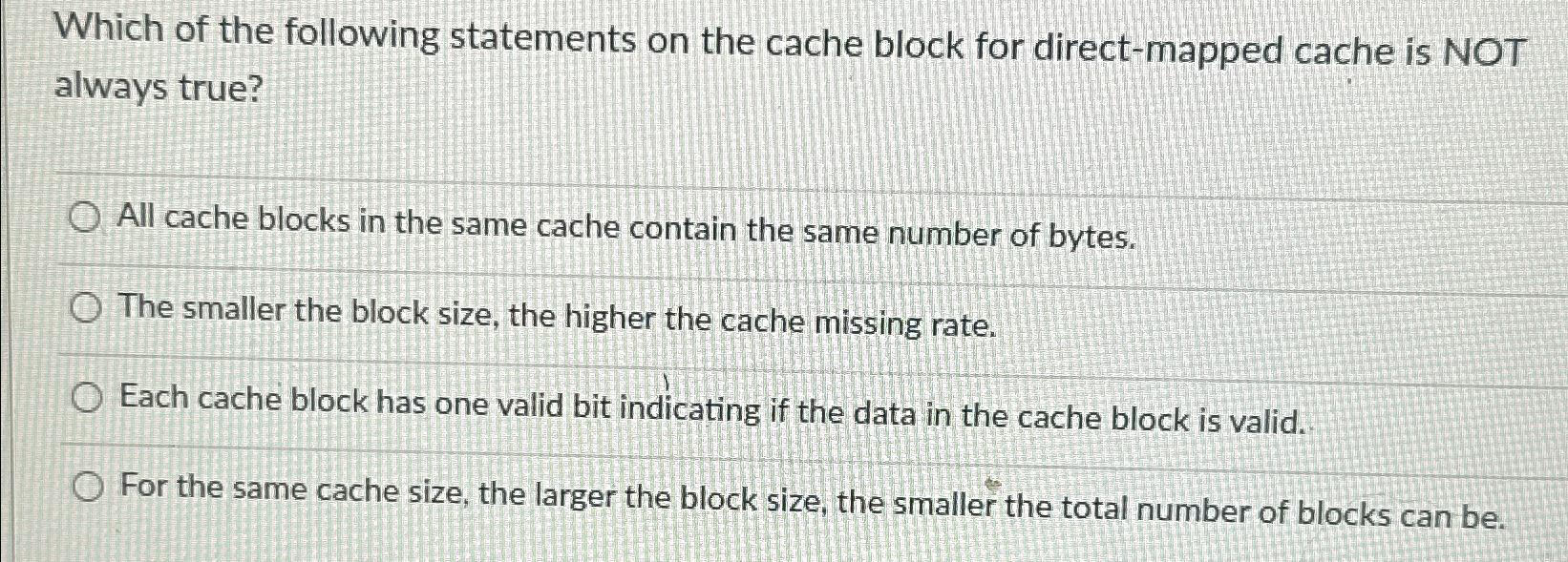 Solved Which of the following statements on the cache block | Chegg.com