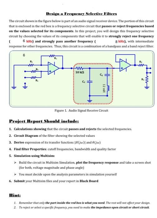 Design a Frequency Selective Filters The circuit | Chegg.com