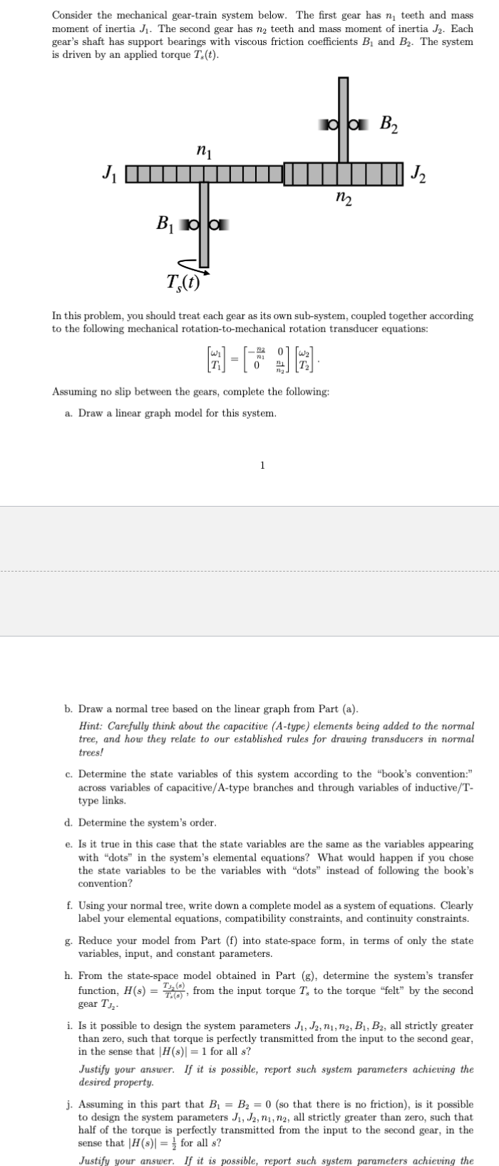 Problem 1Consider the mechanical gear-train system | Chegg.com