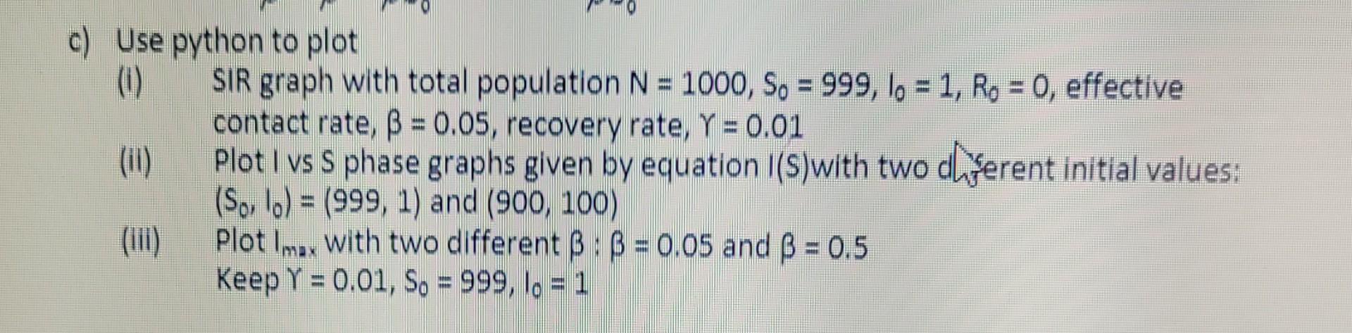 Solved c) Use python to plot (i) SIR graph with total | Chegg.com