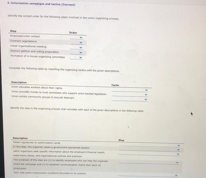 Solved 3. Unionization campaigns and tactics (Connect) | Chegg.com