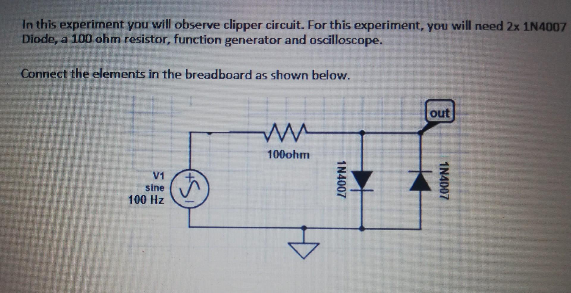 Solved In this experiment you will observe clipper circuit. | Chegg.com