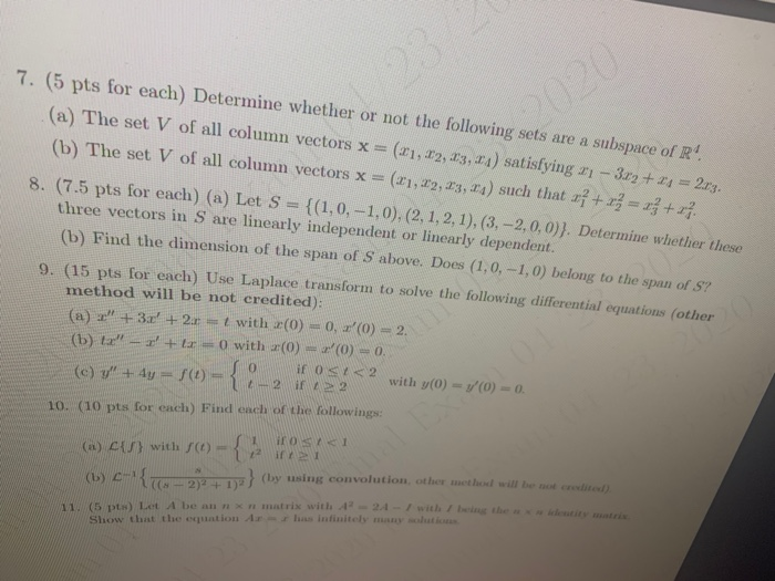 Solved 7. (5 pts for each) Determine whether or not the | Chegg.com