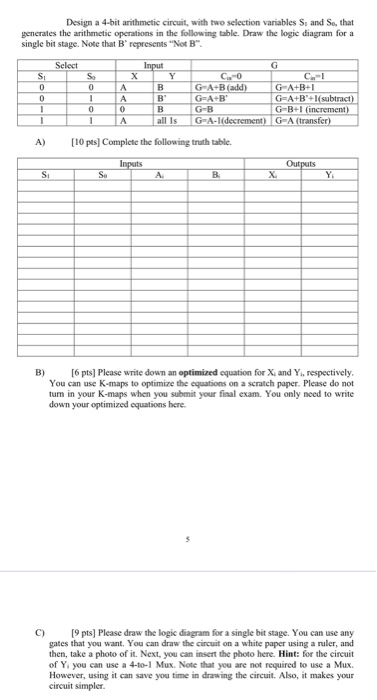 Solved Design a 4-bit arithmetic circuit, with two selection | Chegg.com