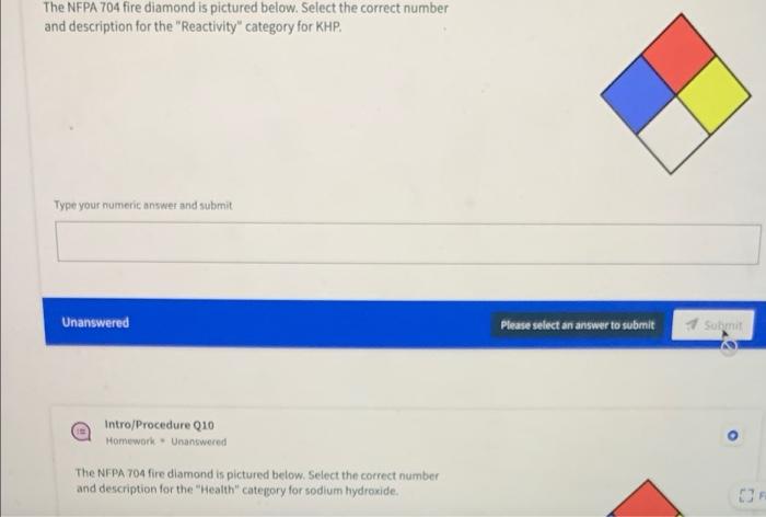 Solved The NFPA 704 fire diamond is pictured below. Select | Chegg.com