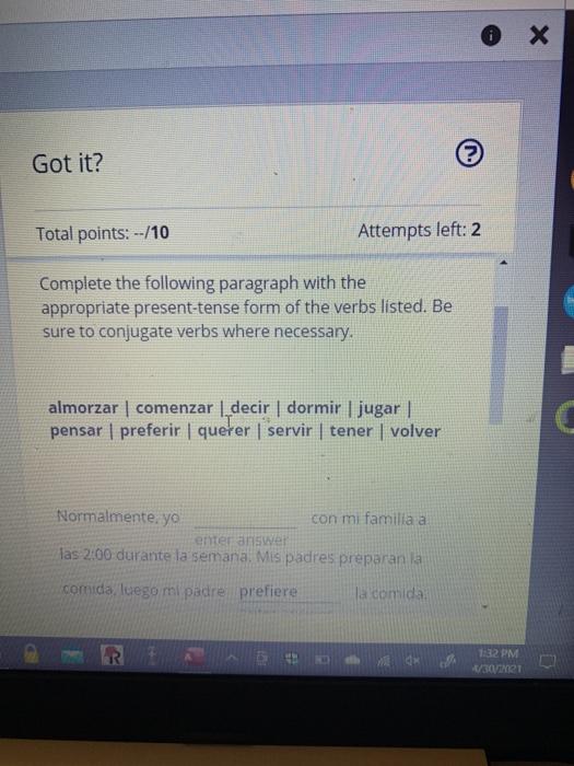 Х ? Got it? Total points:--/10 Attempts left: 2 | Chegg.com