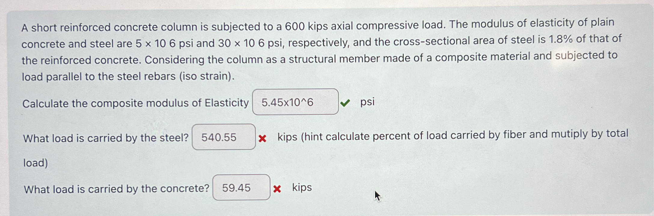 Solved A short reinforced concrete column is subjected to a | Chegg.com
