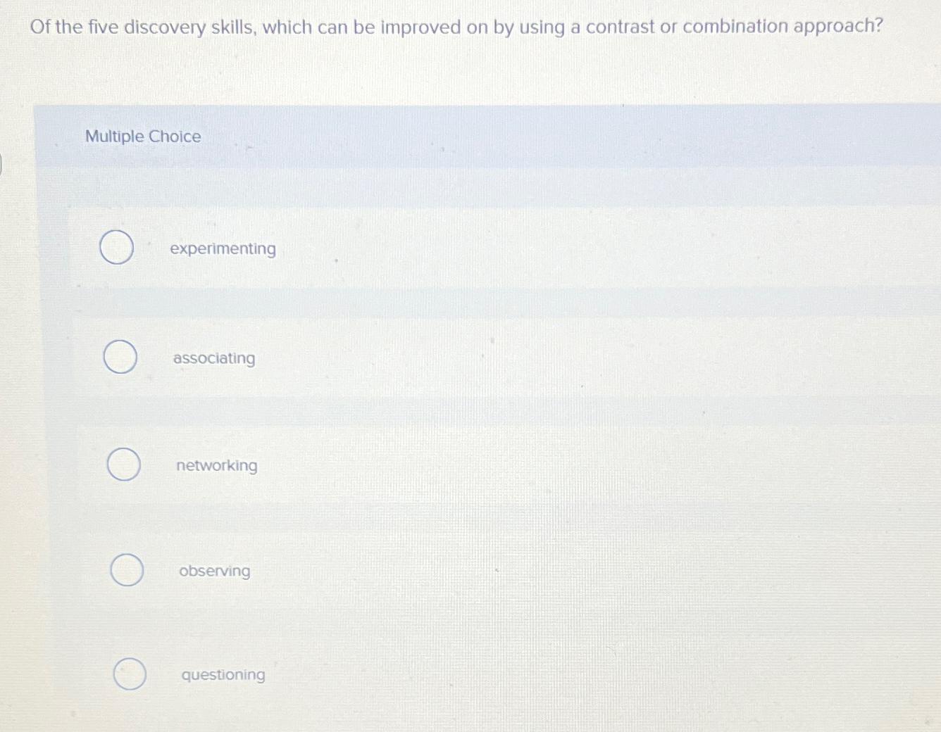 Solved Of the five discovery skills, which can be improved | Chegg.com