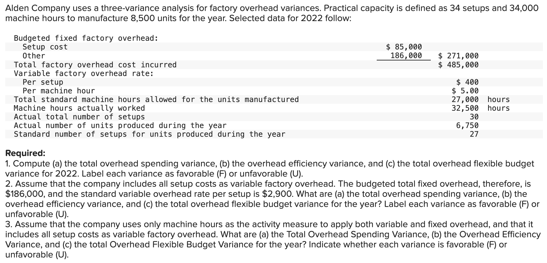 Solved Alden Company uses a three-variance analysis for | Chegg.com