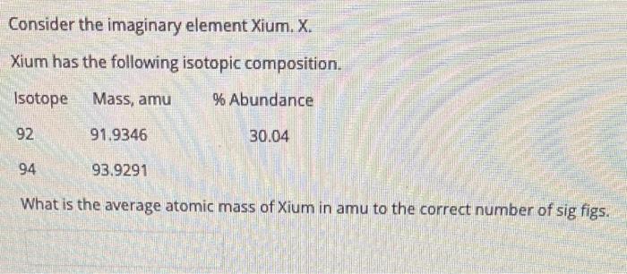 Solved Consider the imaginary element Xium. X. Xium has the | Chegg.com