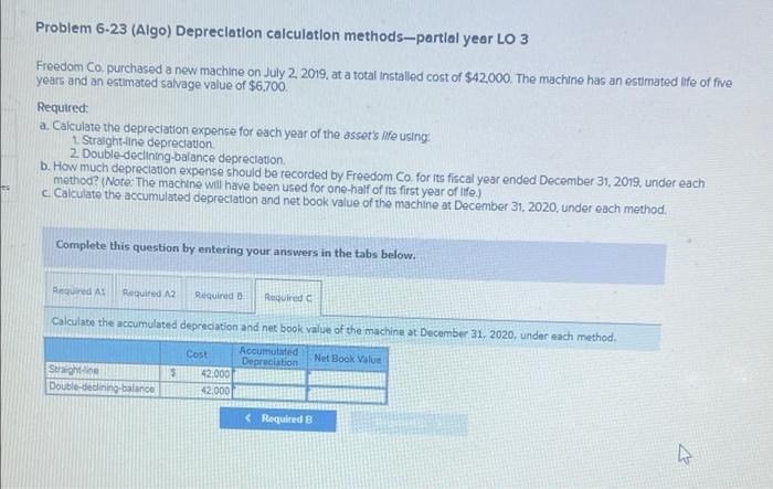 Solved Problem 6-23 (Algo) Depreciation calculation | Chegg.com