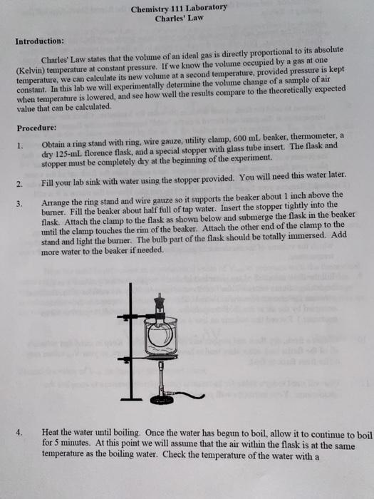Solved Chemistry 111 Laboratory Charles Law Report Sheet | Chegg.com