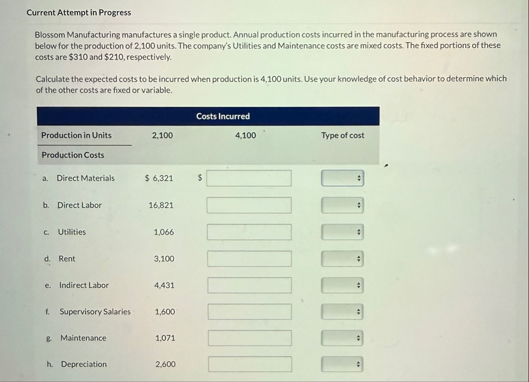 Solved Current Attempt in ProgressBlossom Manufacturing | Chegg.com
